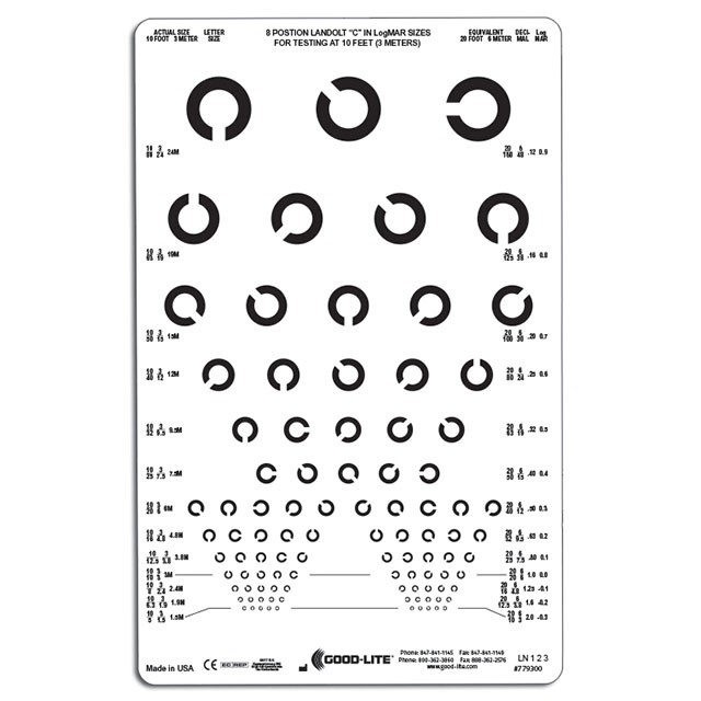 Landoltringe lichtdurchlässige Sehtafel (3 m), 8 Positionen (gemischte ...